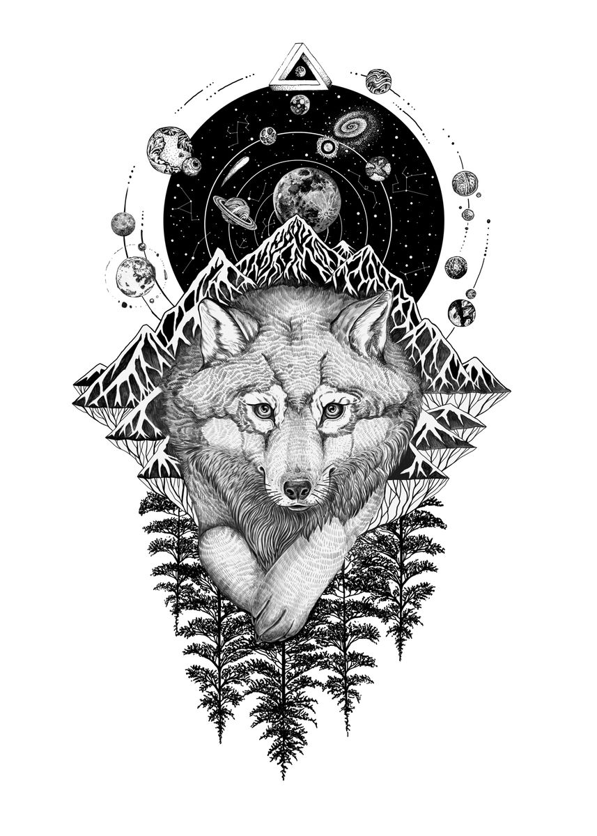 'Cosmos Wolf space art' Poster, picture, metal print, paint by ruta ...