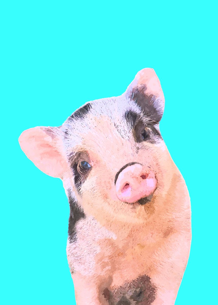 'Baby Pig Turquoise' Poster, picture, metal print, paint by Alemi ...