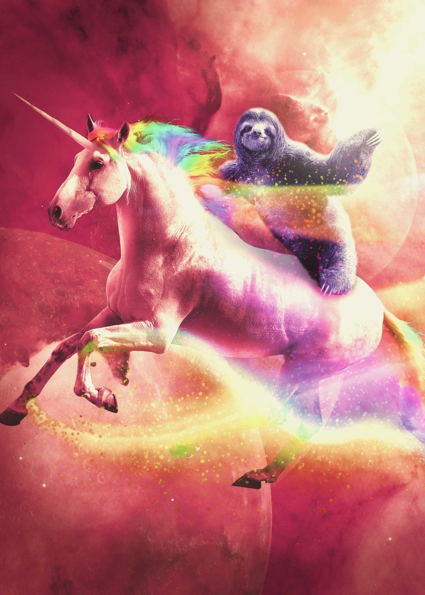 'Space Sloth Riding Unicorn' Poster, picture, metal print, paint by ...