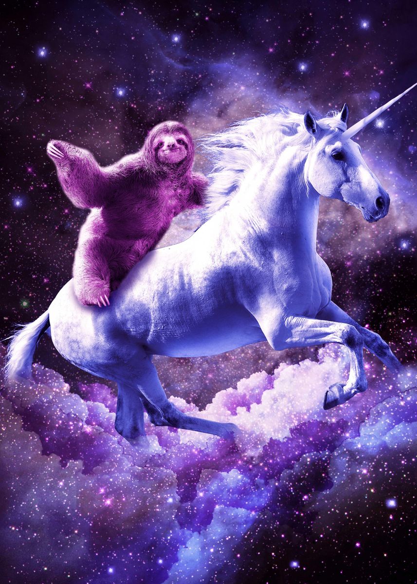 'Space Sloth Riding Unicorn' Poster by Random Galaxy | Displate
