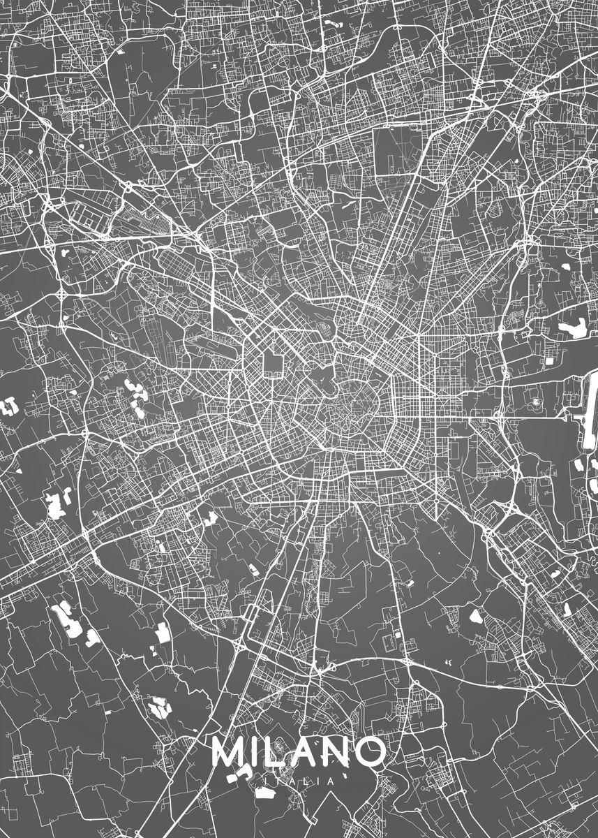 'Milano map BW' Poster, picture, metal print, paint by mapsies | Displate