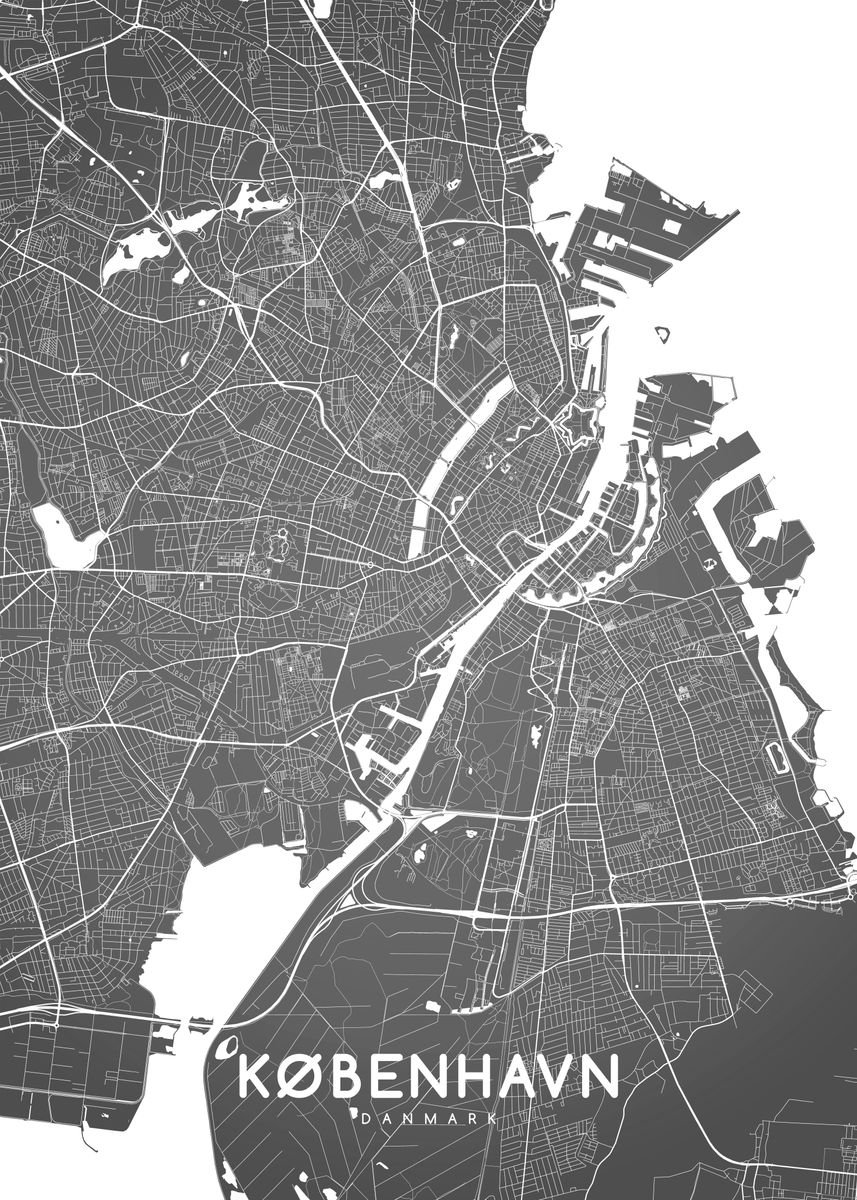 'Kobenhavn map BW' Poster, picture, metal print, paint by mapsies ...