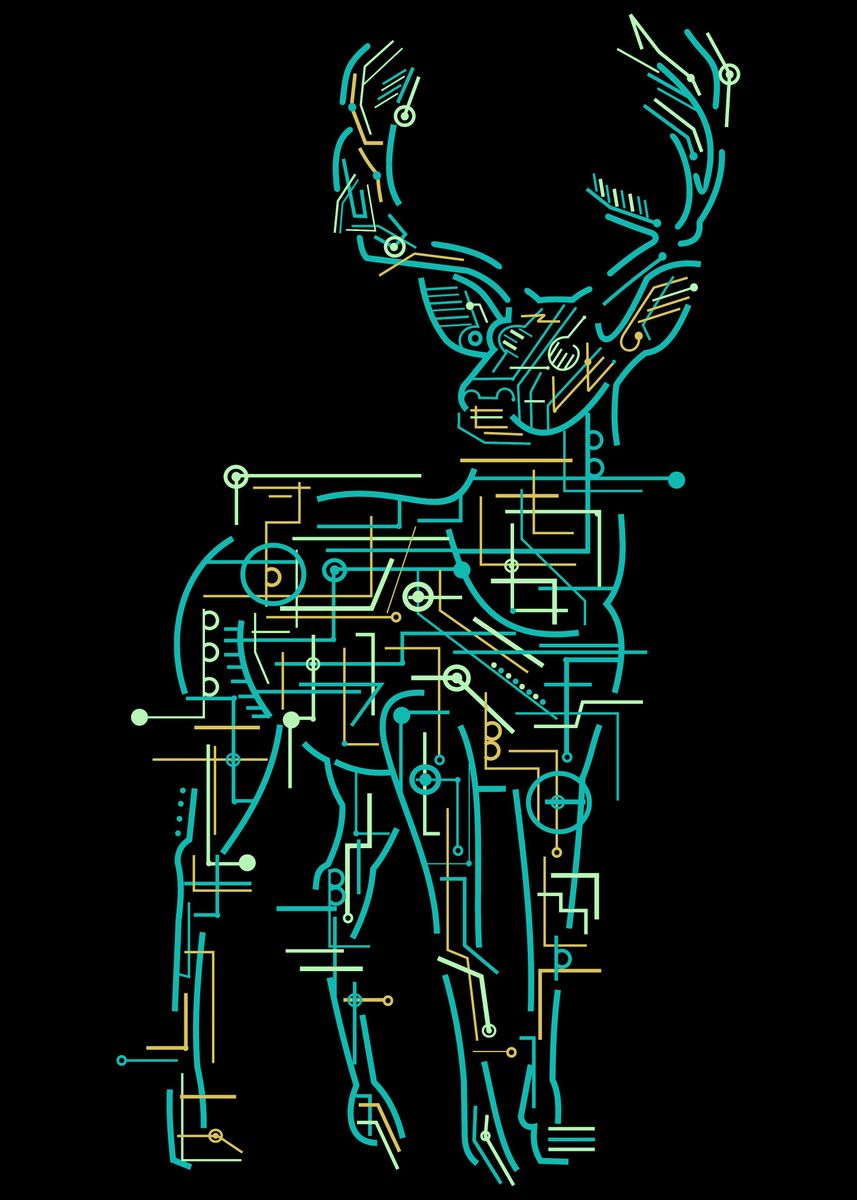 'Electric Deer' Poster, picture, metal print, paint by Ehab Shehadeh ...