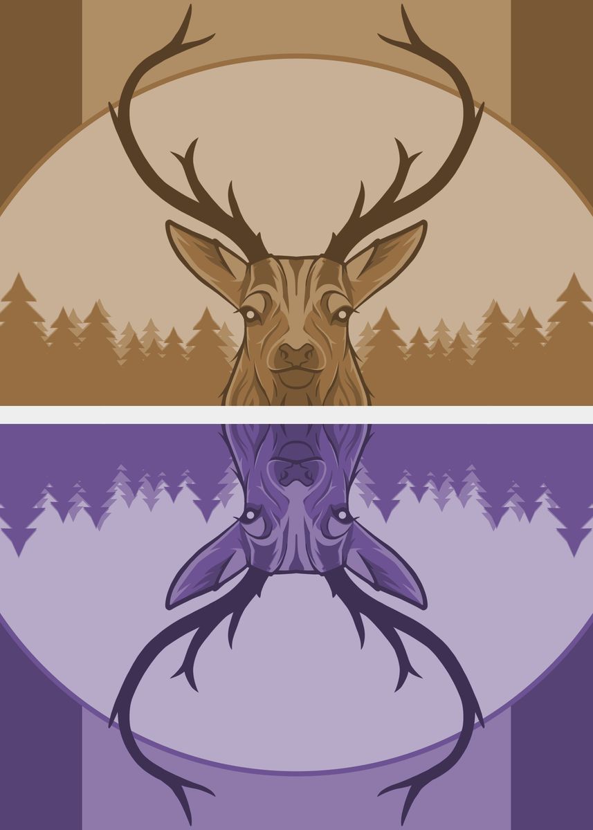 'Stag Reflection' Poster, picture, metal print, paint by Oliver Bates ...