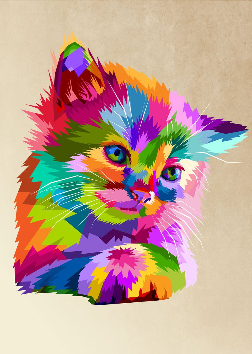 'adorable colorful cute cat' Poster, picture, metal print, paint by ...