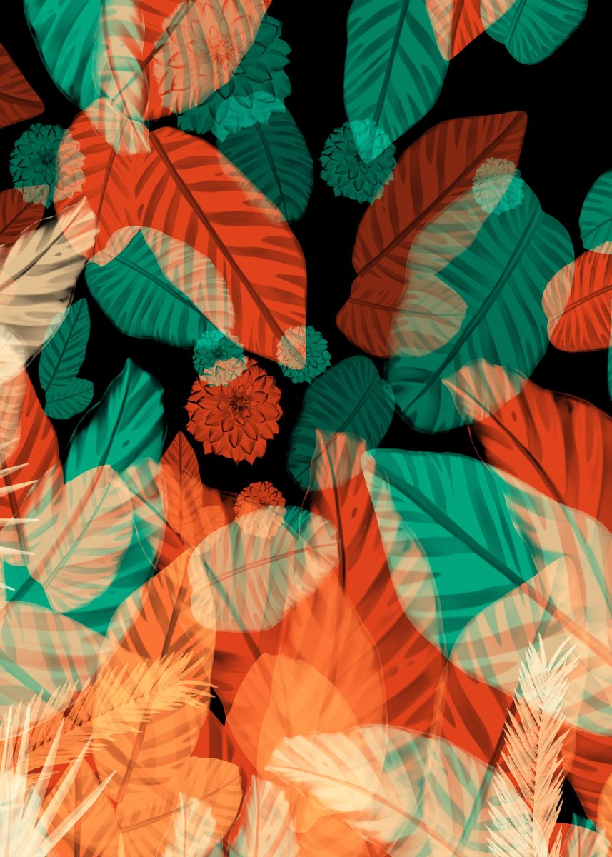 'Abstract leaves pattern 2' Poster, picture, metal print, paint by ...