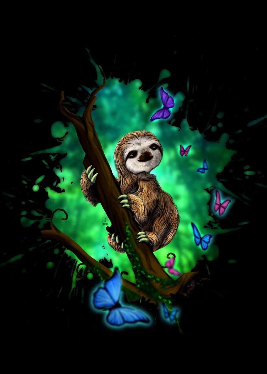 'sloth' Poster, picture, metal print, paint by Adam Burton | Displate