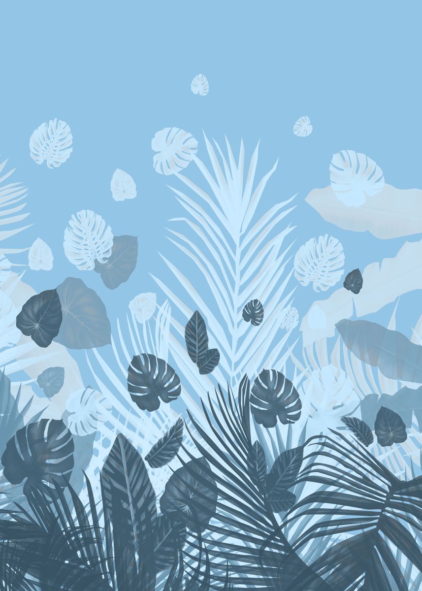 'Tropical pattern blue' Poster, picture, metal print, paint by Bekim ...