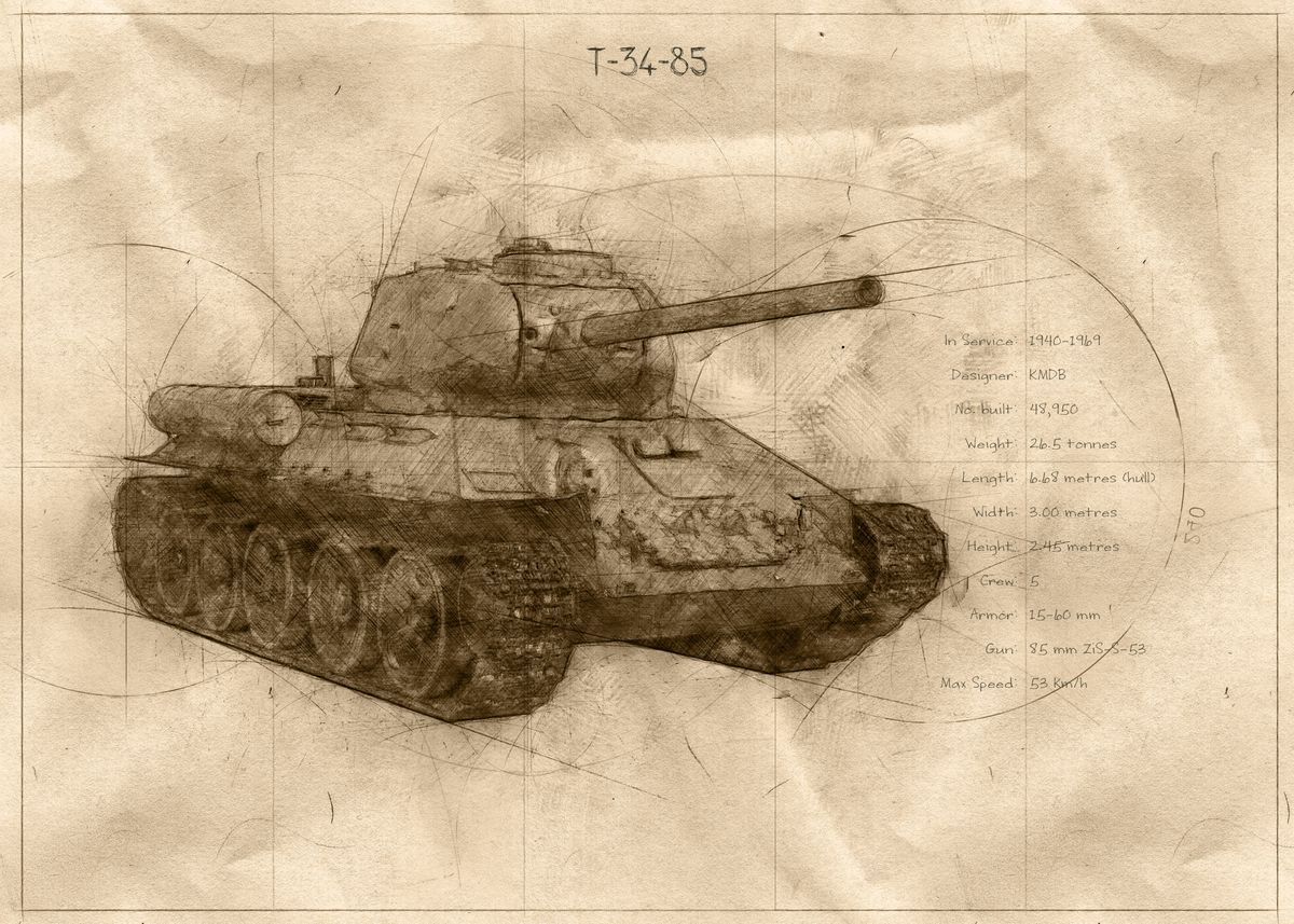 'T34 Tank Sketch' Poster by Christian Strang | Displate