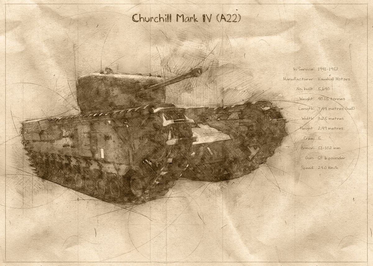 'Churchill IV Tank Sketch' Poster by Christian Strang | Displate
