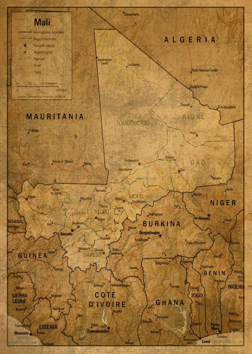 'Old Map of Mali' Poster, picture, metal print, paint by Design ...