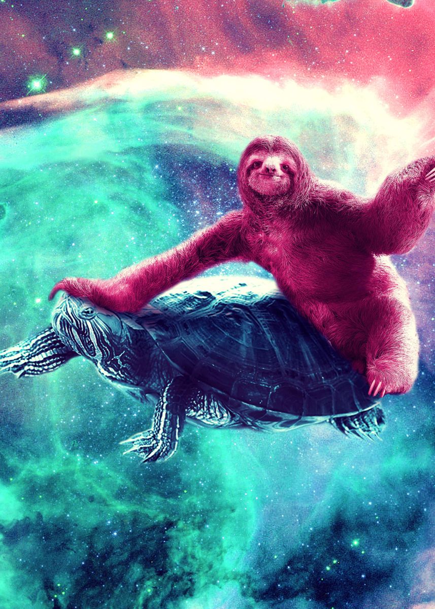 'Space Sloth Riding Turtle' Poster by Random Galaxy | Displate