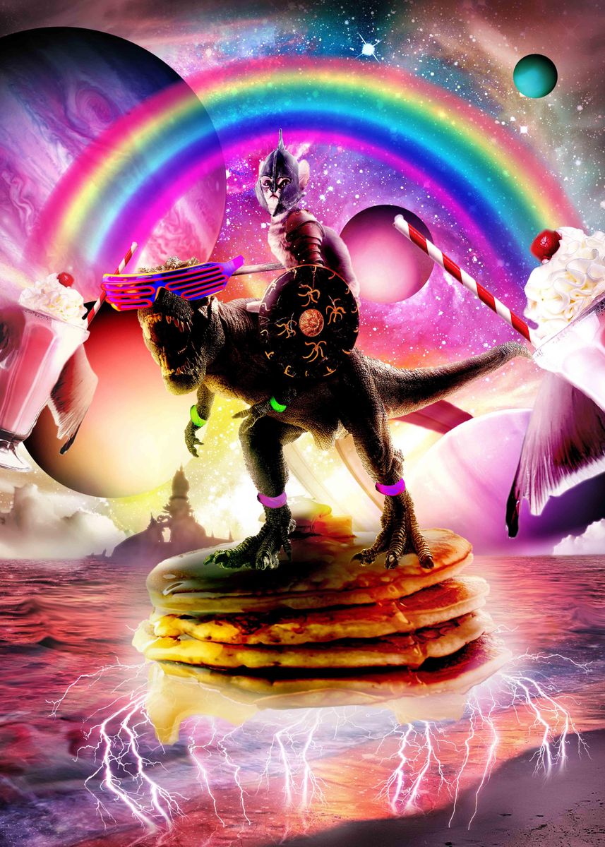 'Cat Riding Dinosaur' Poster by Random Galaxy | Displate