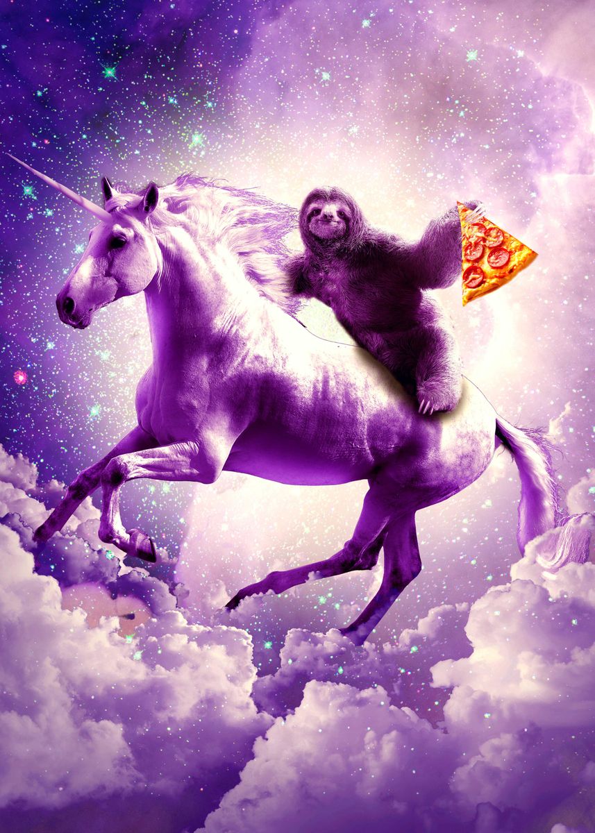 'Sloth Riding Unicorn ' Poster, picture, metal print, paint by Random ...