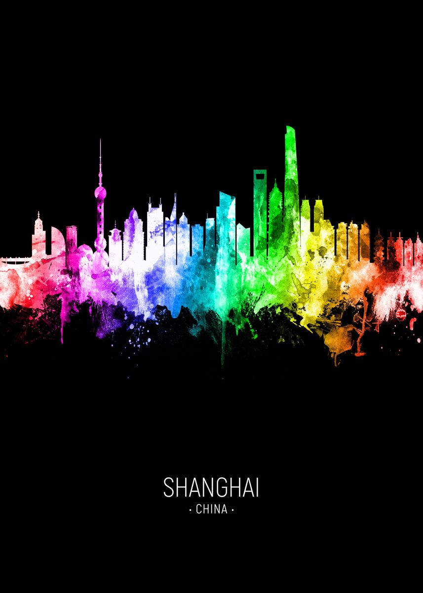 'Shanghai China Skyline' Poster, picture, metal print, paint by Michael ...