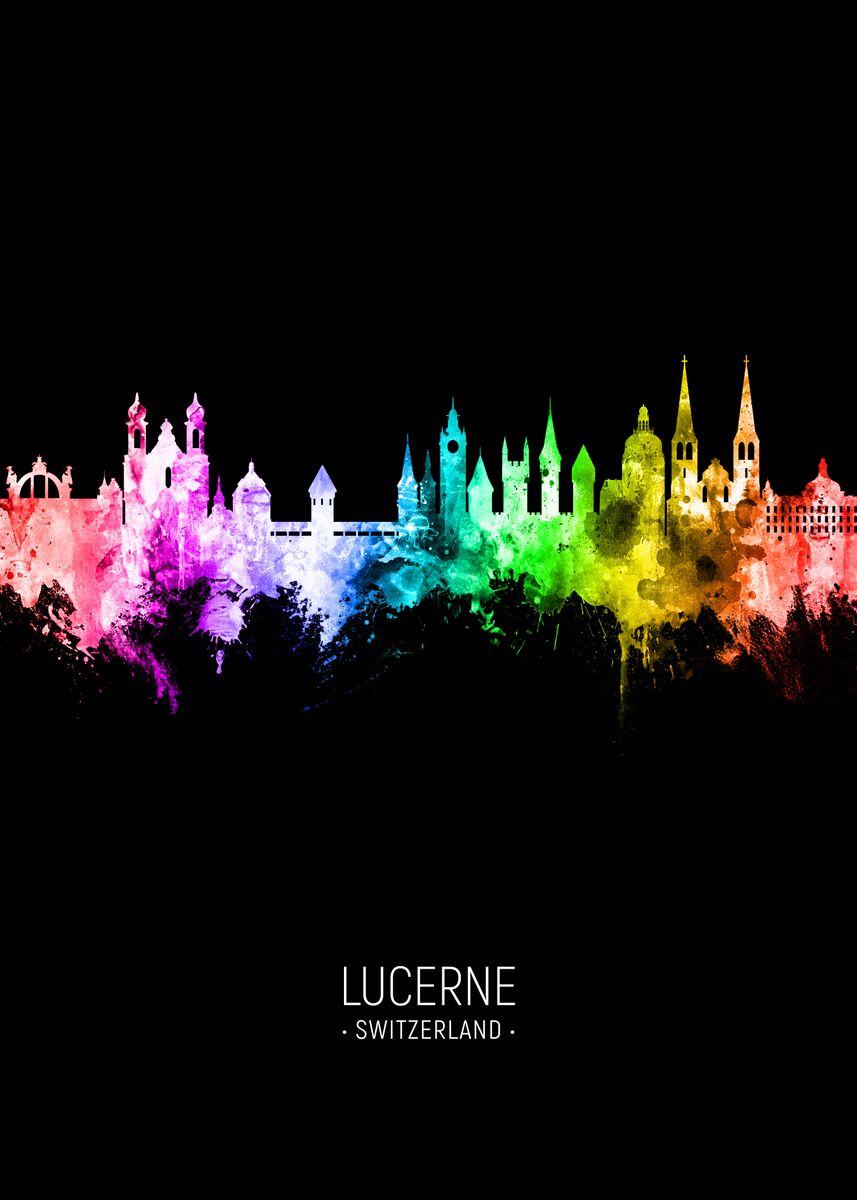 'Lucerne Skyline' Poster, picture, metal print, paint by Michael ...