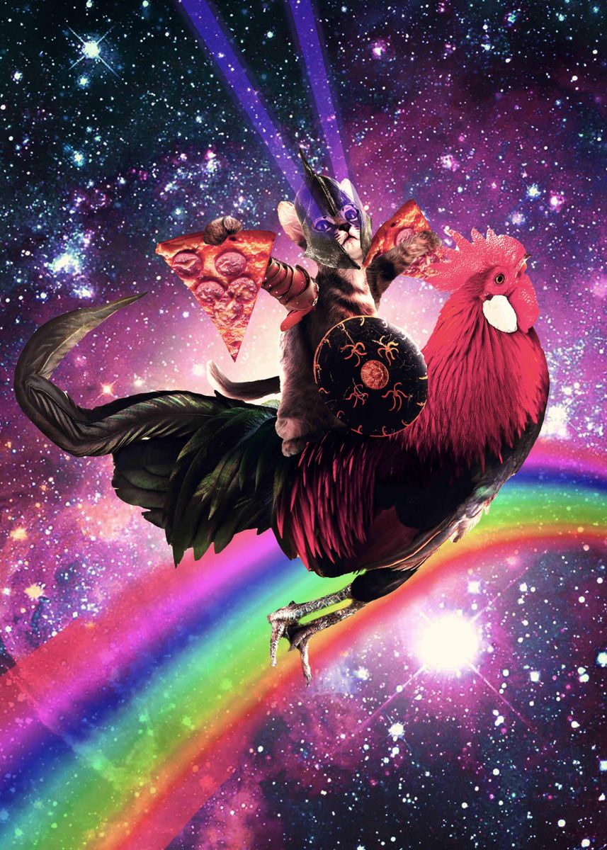 'Space Cat Riding Chicken' Poster, picture, metal print, paint by ...