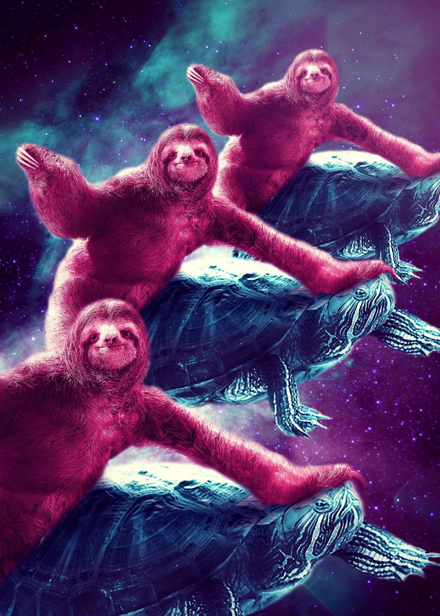 'Space Sloth Riding Turtle' Poster, picture, metal print, paint by ...