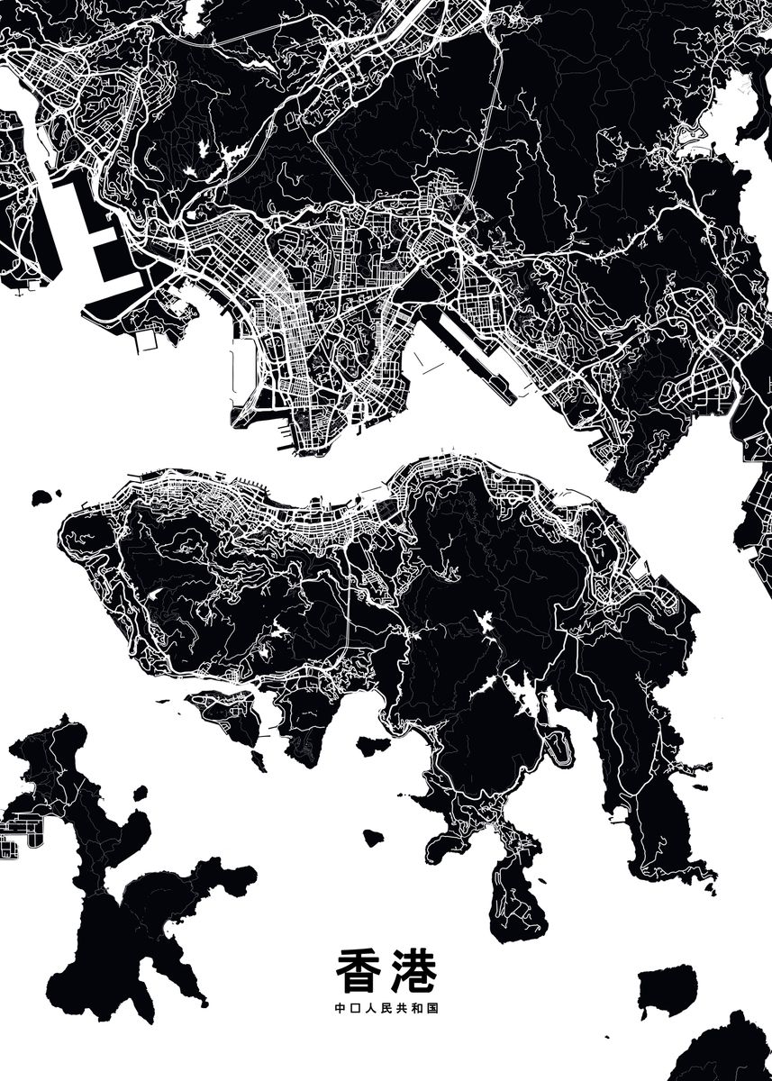 'Hong Kong map black' Poster, picture, metal print, paint by mapsies ...