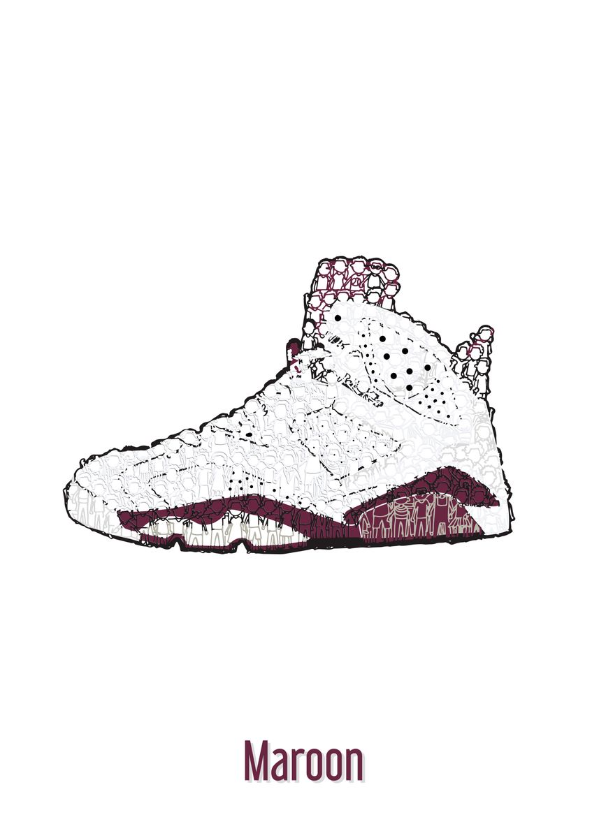'JORDAN 6 MAROON DOODLE' Poster, picture, metal print, paint by Ces New ...