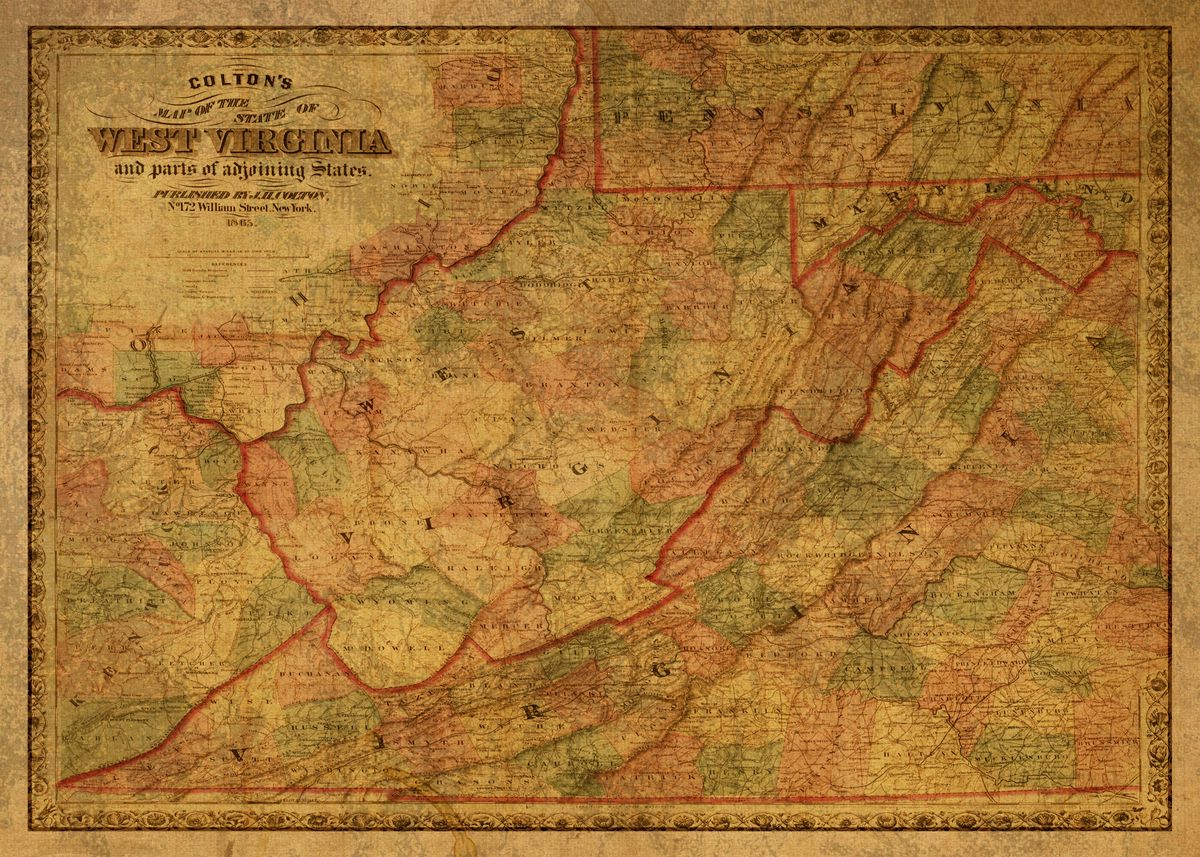 'West Virginia Map 1865' Poster by Design Turnpike | Displate