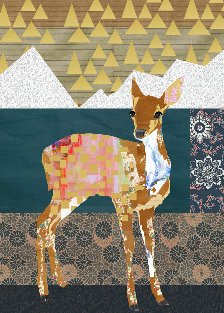 'Deer Collage' Poster, picture, metal print, paint by Claudia Schön ...