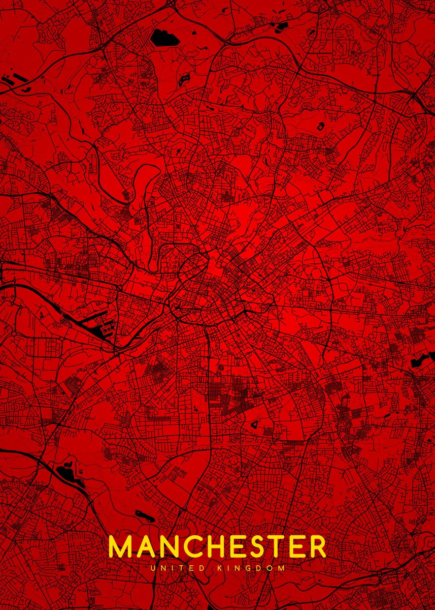'Manchester map' Poster, picture, metal print, paint by mapsies | Displate