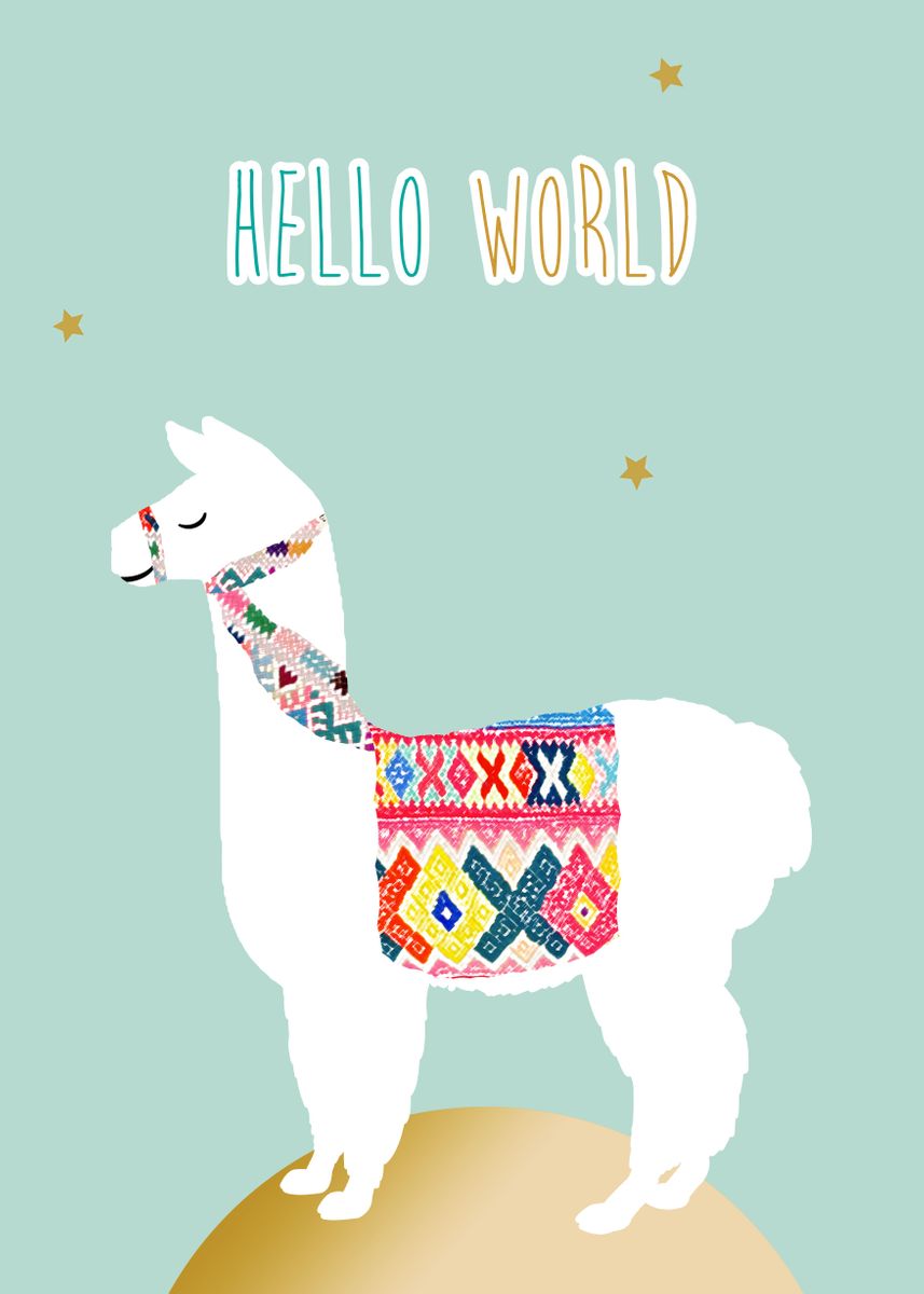 'Hello world Lama' Poster, picture, metal print, paint by Claudia Schön ...