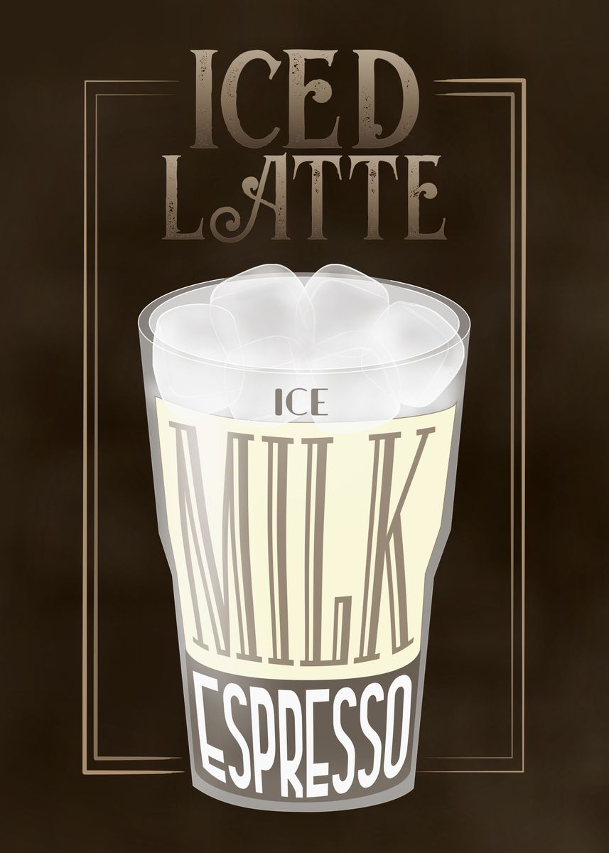 'Iced Lattee Coffee Sign' Poster, picture, metal print, paint by ...