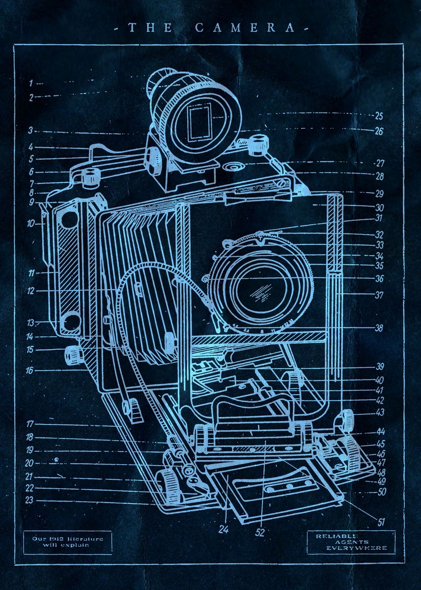 'Vintage camera blueprint 2' Poster, picture, metal print, paint by ...