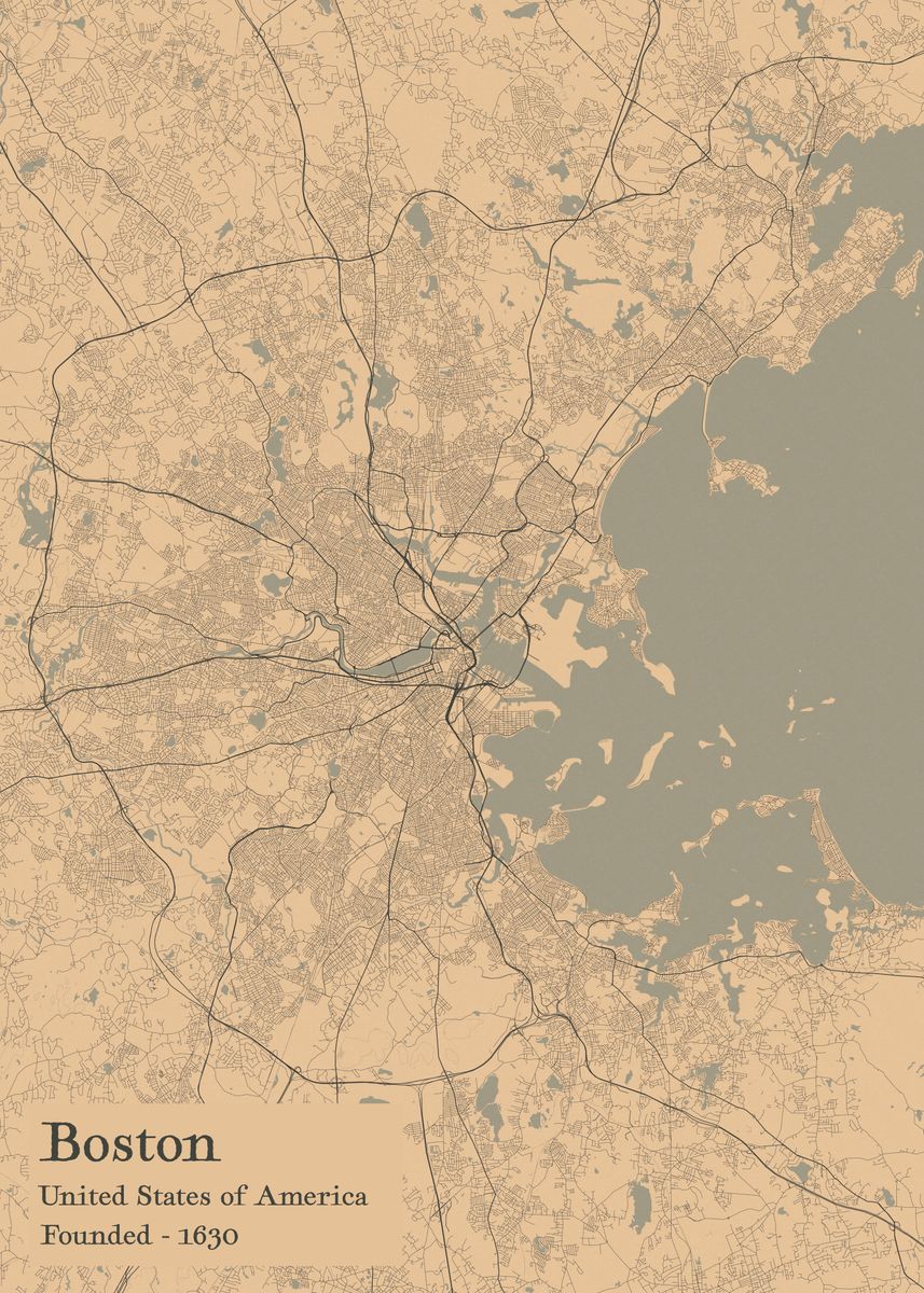 'Boston city map' Poster, picture, metal print, paint by Iwoko | Displate