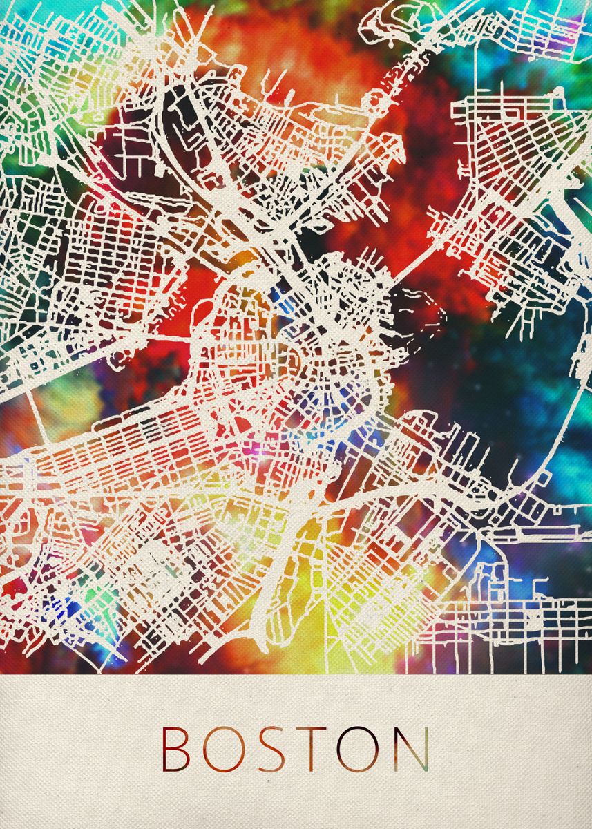 'Boston City Watercolor Map' Poster, picture, metal print, paint by ...