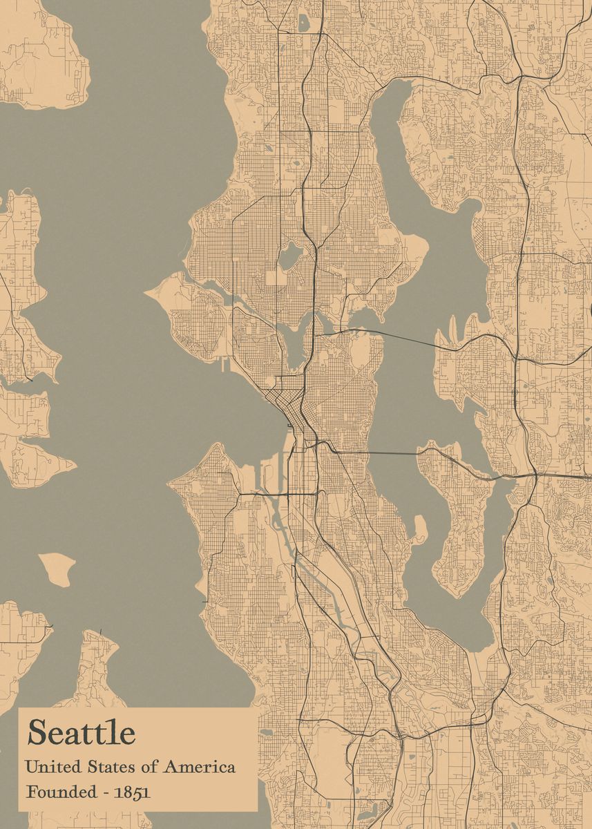 'Seattle city map' Poster, picture, metal print, paint by Iwoko | Displate