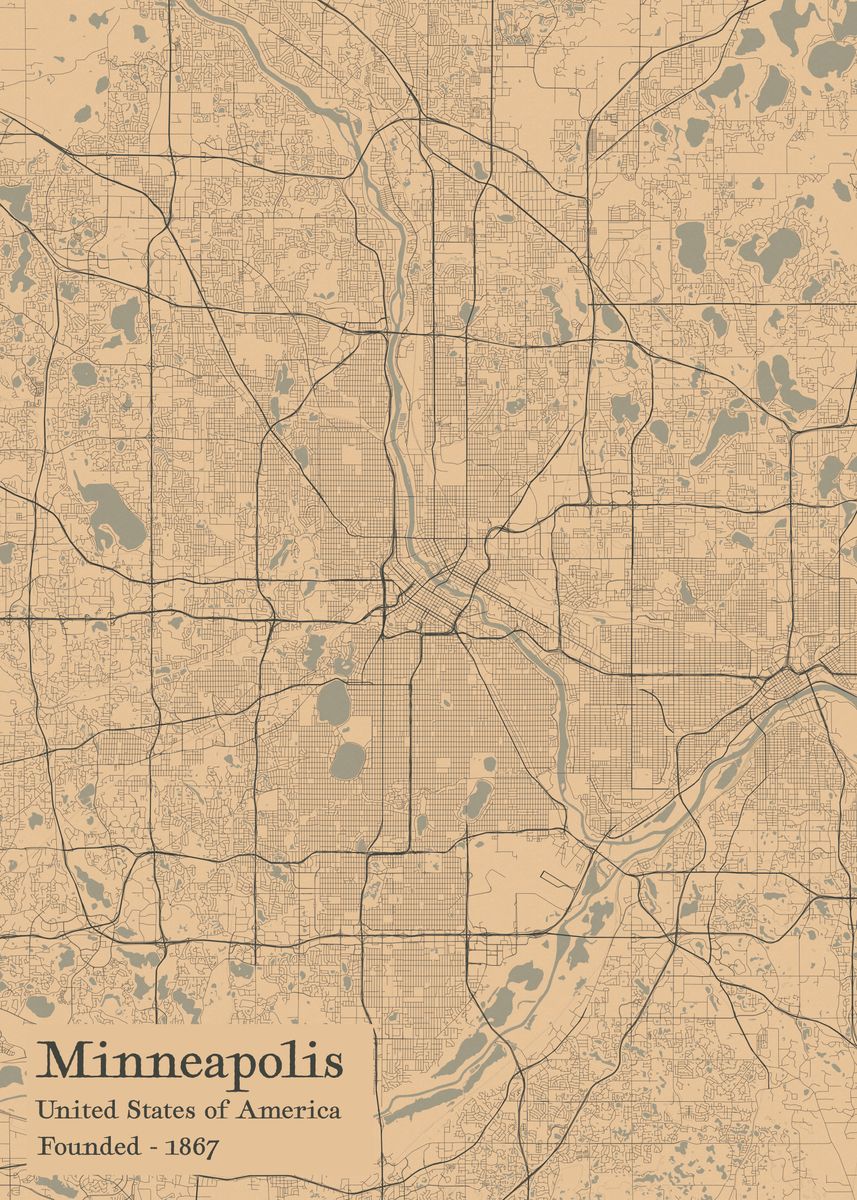 'Minneapolis city map' Poster, picture, metal print, paint by Iwoko ...