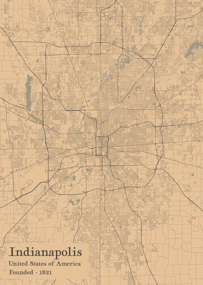 'Indianapolis city map' Poster, picture, metal print, paint by Iwoko ...