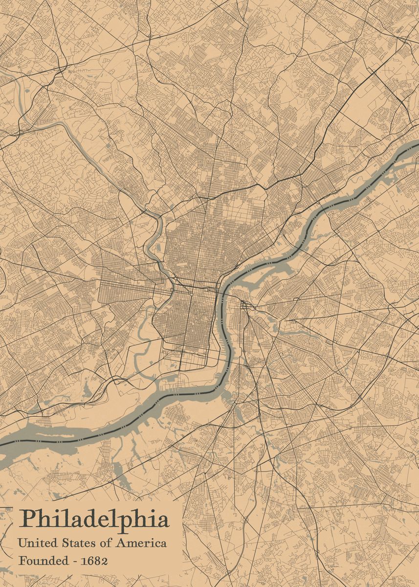 'Philadelphia city map' Poster, picture, metal print, paint by Iwoko ...