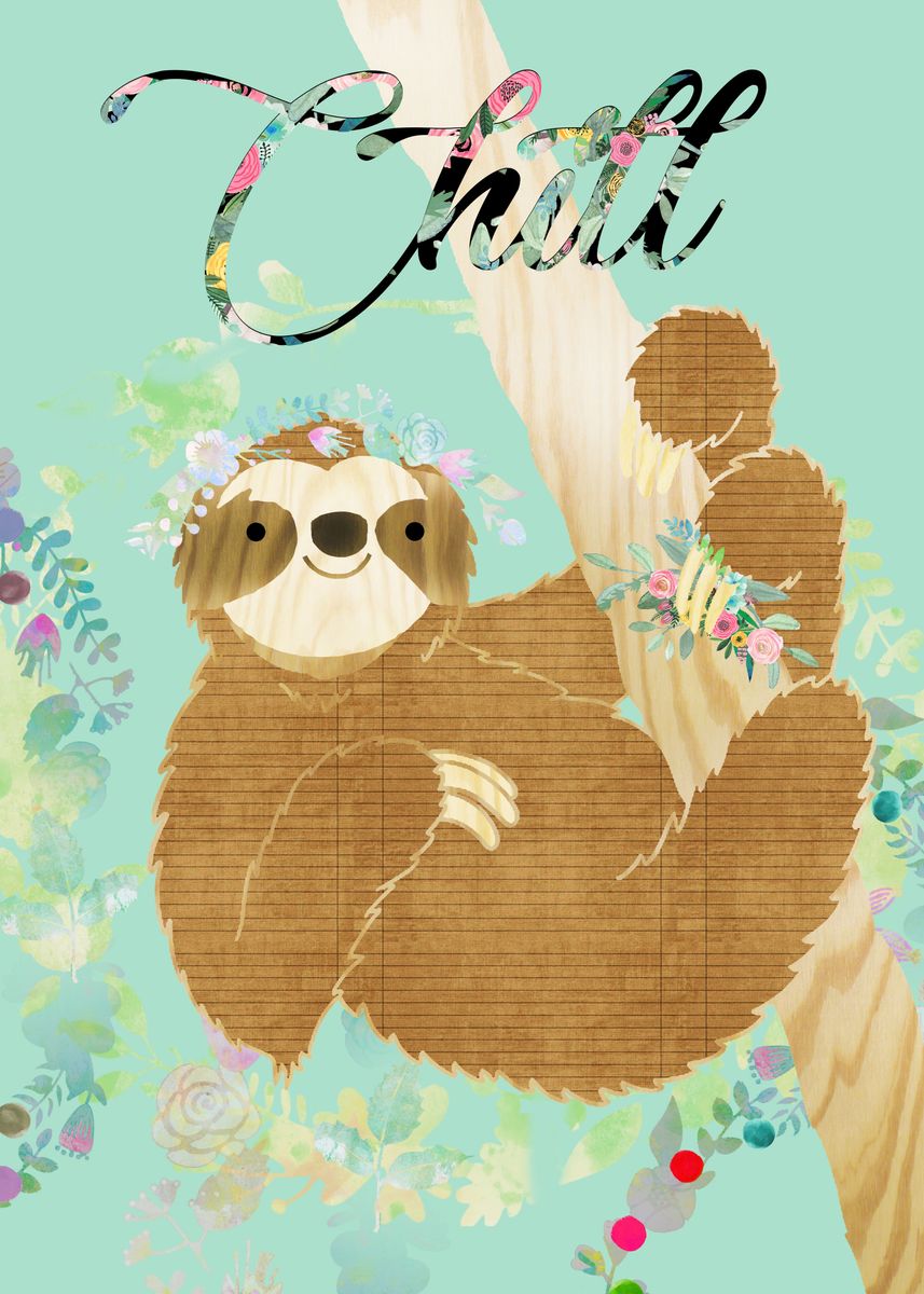 'Chill Sloth' Poster by Claudia Schön | Displate