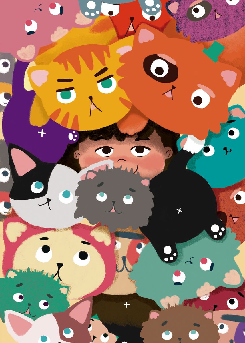 'cat crowd' Poster by Fatima Guardado | Displate
