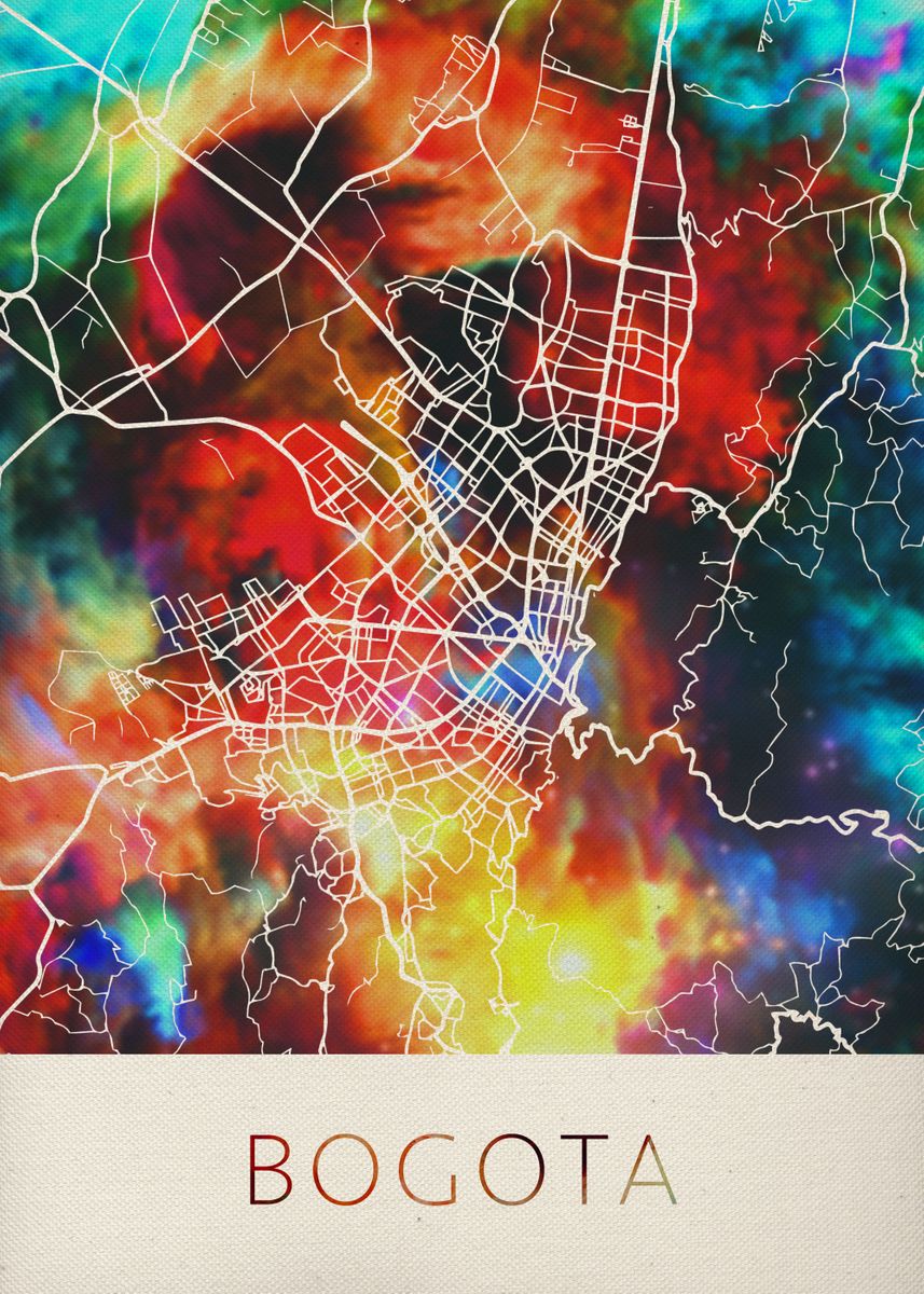 'Bogota Watercolor City Map' Poster, picture, metal print, paint by ...