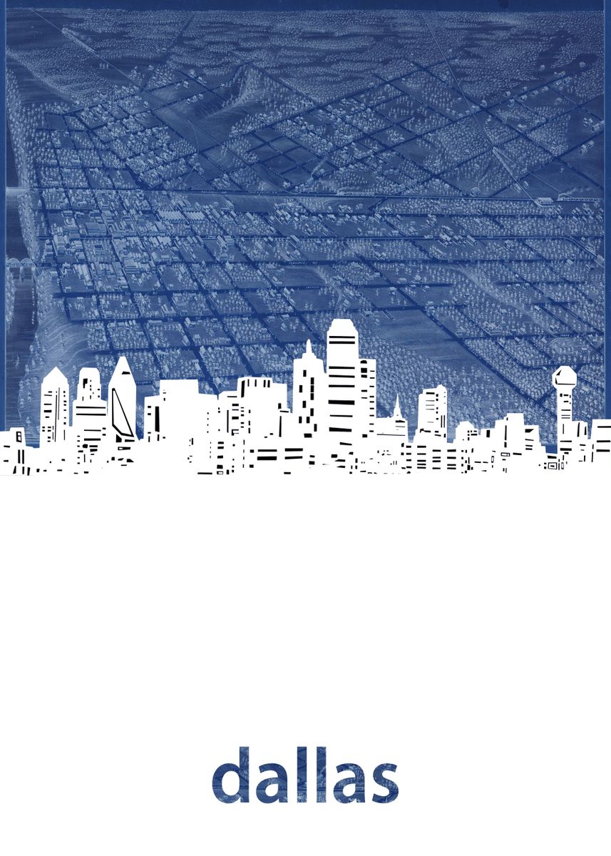 'Dallas skyline blue' Poster, picture, metal print, paint by Bekim Art ...