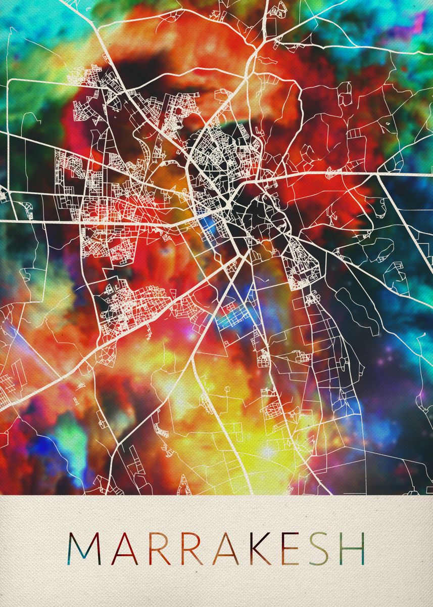 'Marrakesh Watercolor Map' Poster, picture, metal print, paint by ...