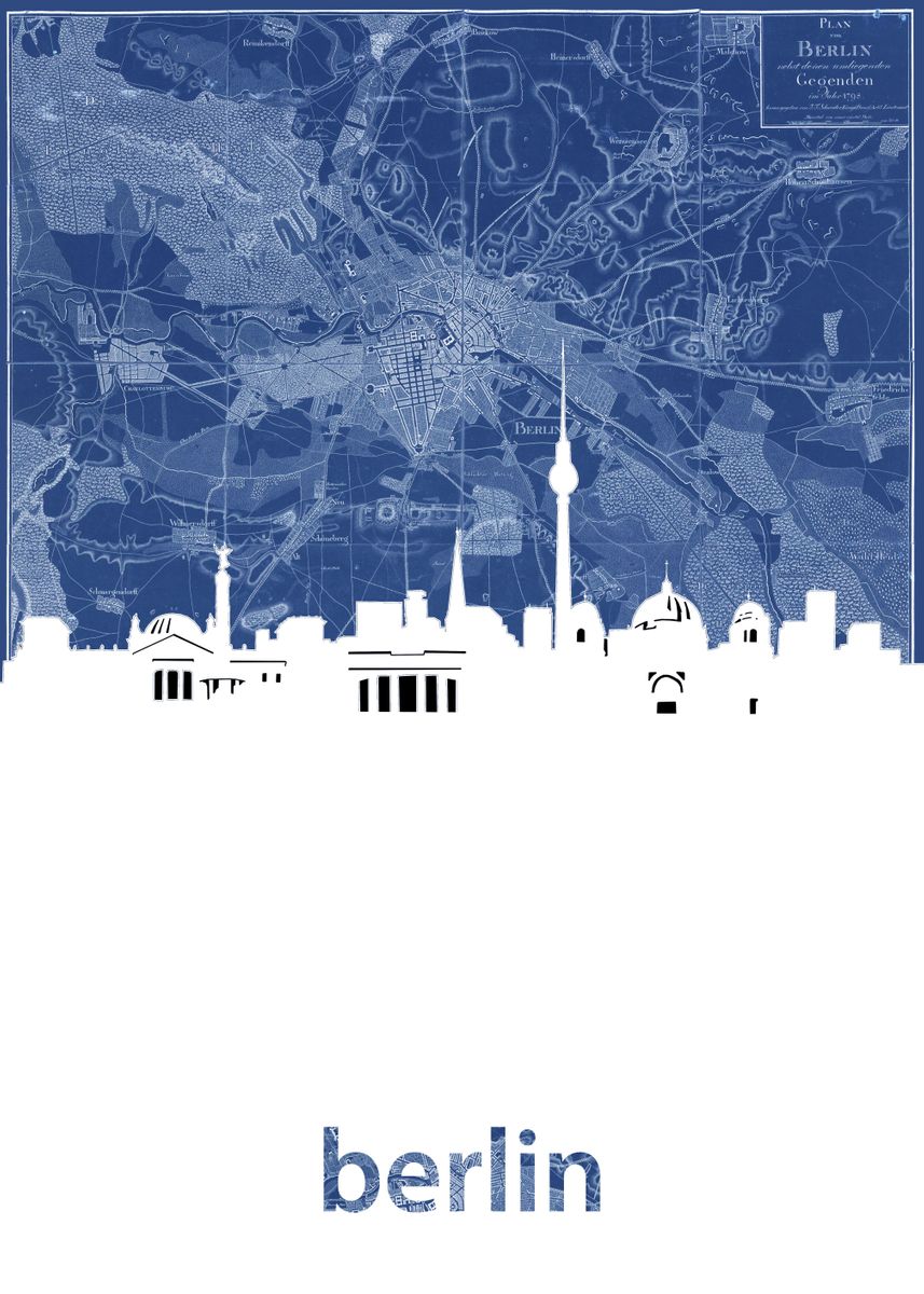 'Berlin skyline blue' Poster, picture, metal print, paint by Bekim Art ...