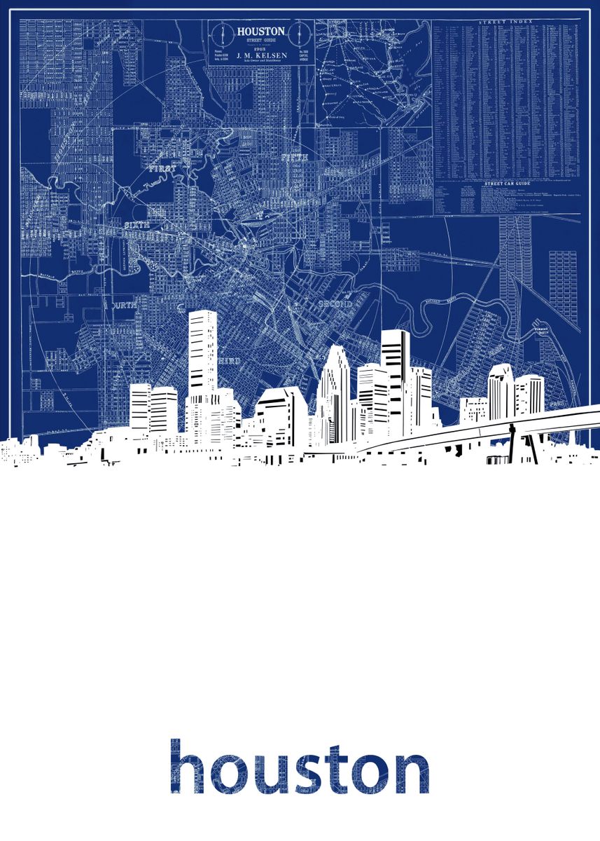 'Houston skyline blue' Poster, picture, metal print, paint by Bekim Art ...