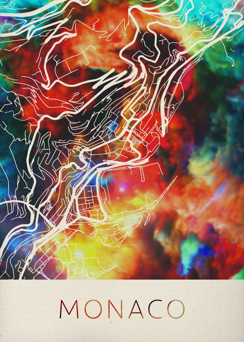 'Monaco Watercolor City Map' Poster, picture, metal print, paint by ...