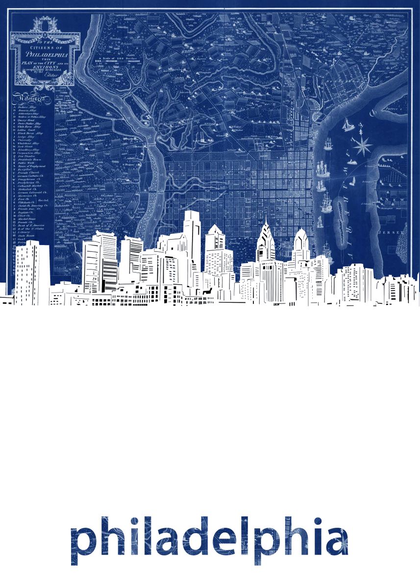'Philadelphia skyline blue' Poster, picture, metal print, paint by ...