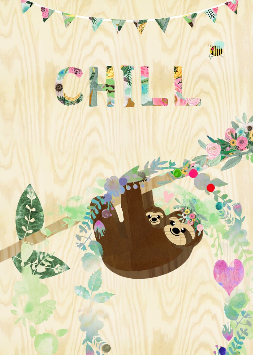 'Chill Sloth with baby' Poster, picture, metal print, paint by Claudia ...