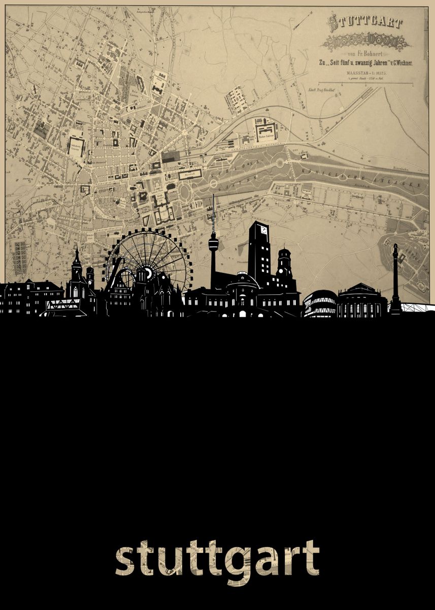 'Stuttgart skyline sepia' Poster, picture, metal print, paint by Bekim ...