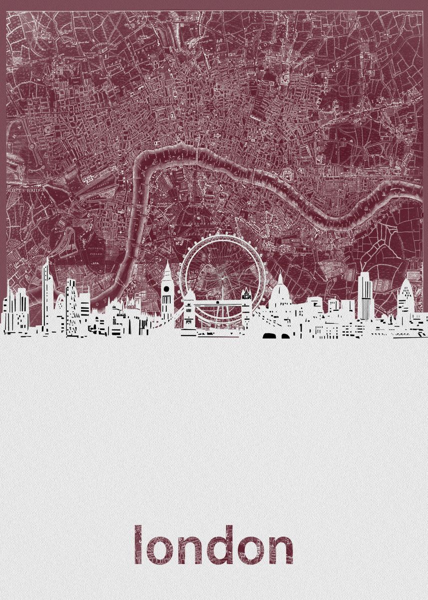 'London skyline red' Poster, picture, metal print, paint by Bekim Art ...