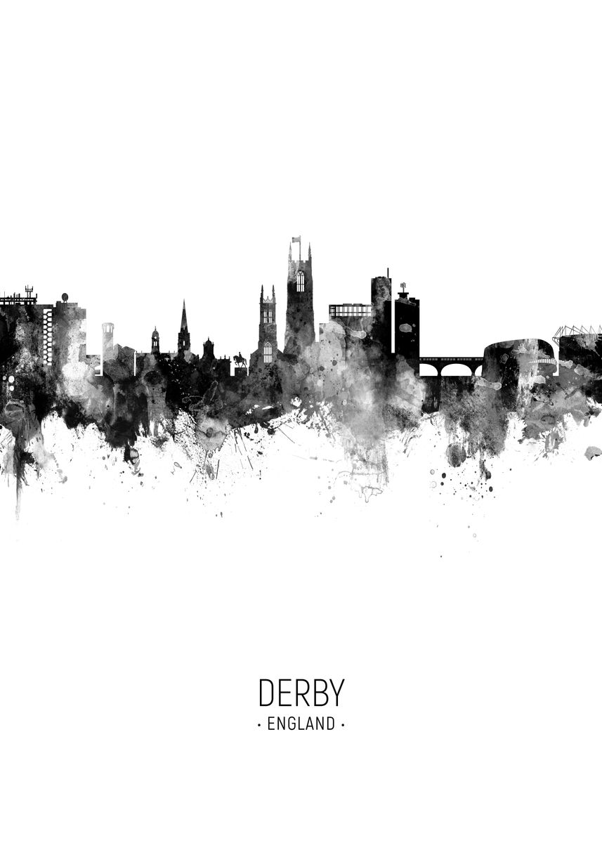 'Derby England Skyline' Poster by Michael Tompsett | Displate