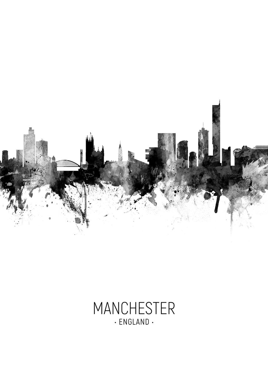 'Manchester England Skyline' Poster, picture, metal print, paint by ...